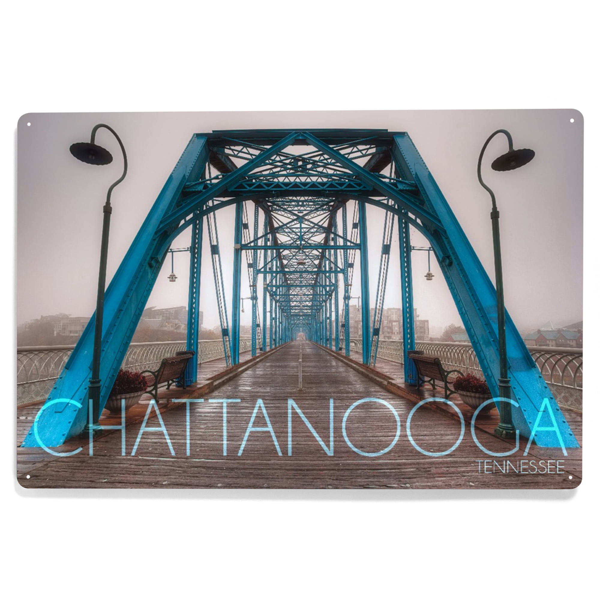 Chattanooga, Tennessee, Walnut Street Bridge in the Fog (12x18 Aluminum ...