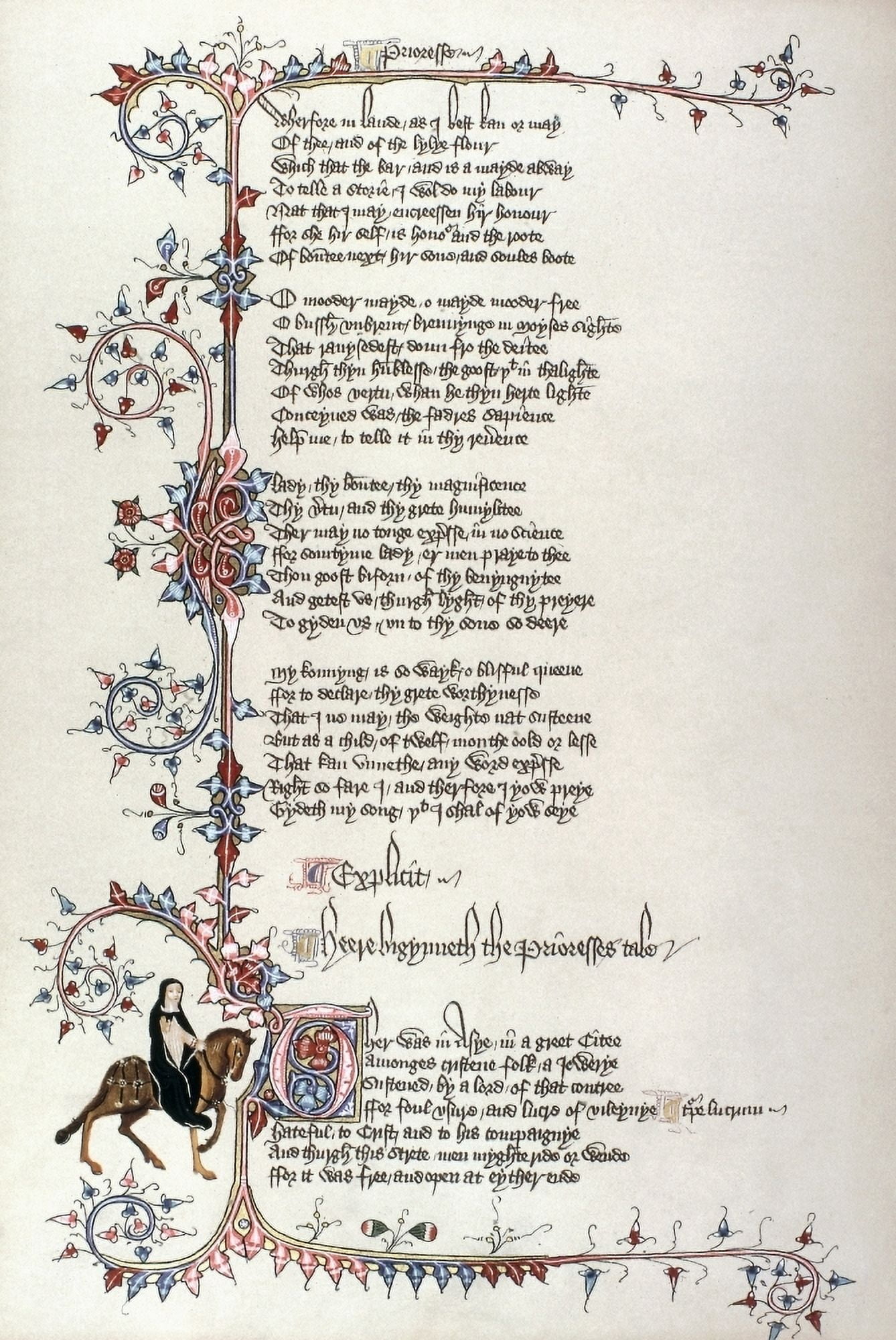 Chaucer Canterbury Tales. Nthe Prioress. A Page From A Facsimile Of The ...
