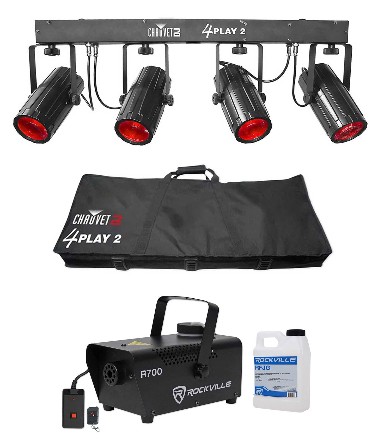 Chauvet DJ 4PLAY 2 RGBW DMX Light Bar Beam Effect System +Bag and Fog ...