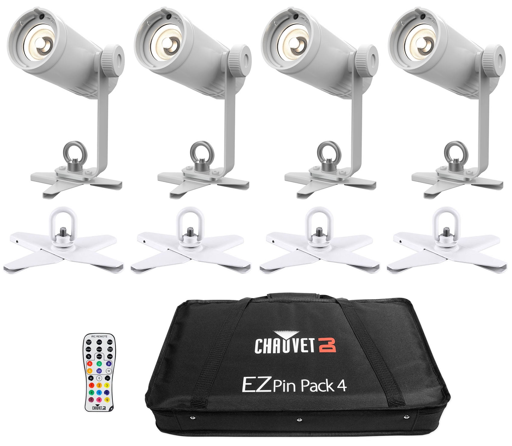 Chauvet DJ Ezpin Pack 4 EZpin Pin Spot Light Fixtures+Remote+Case ...