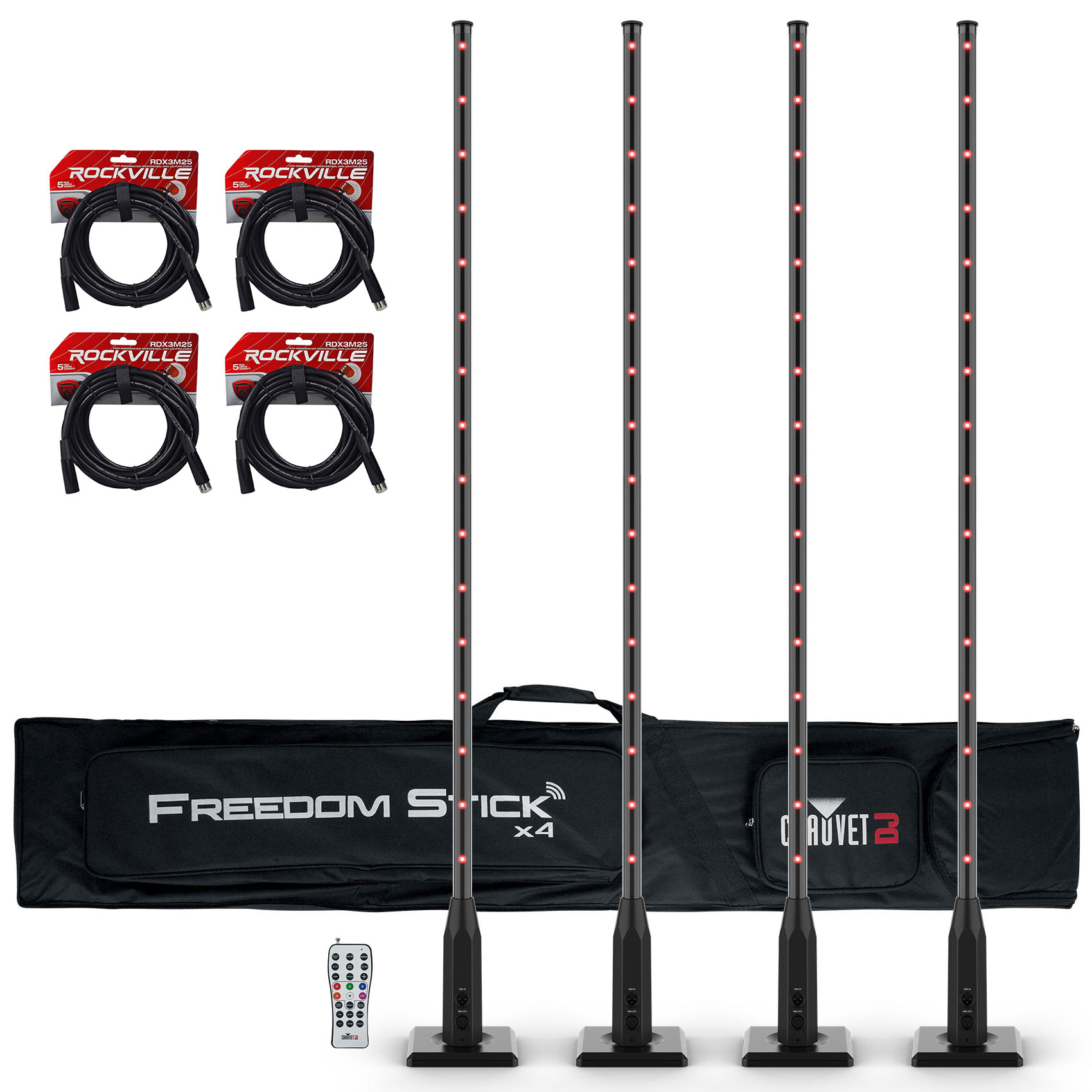 Chauvet DJ Freedom Stick X4 4 Wireless Battery RF DMX Light Sticks ...