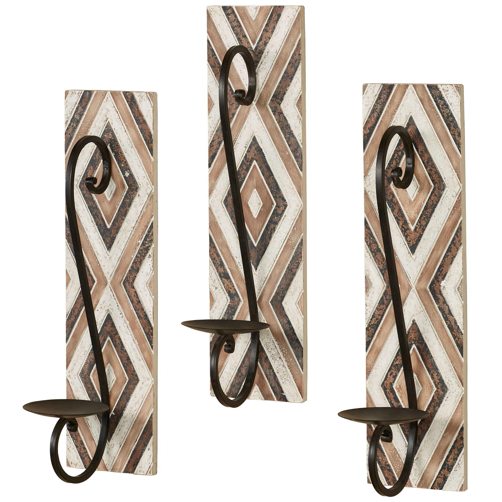 Chaya Geometric Wall Sconces Brown Each Measures 6”W x 8”D x 23”H Set ...
