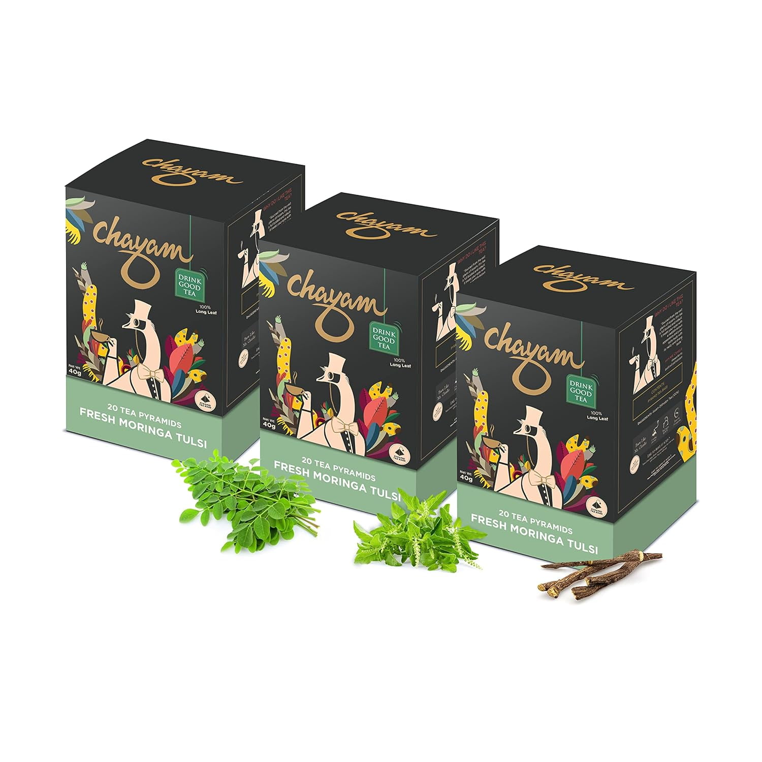 Chayam Fresh Moringa Tulsi Green Tea - Pack Of 3 X 20 Pyramid Tea Bags ...