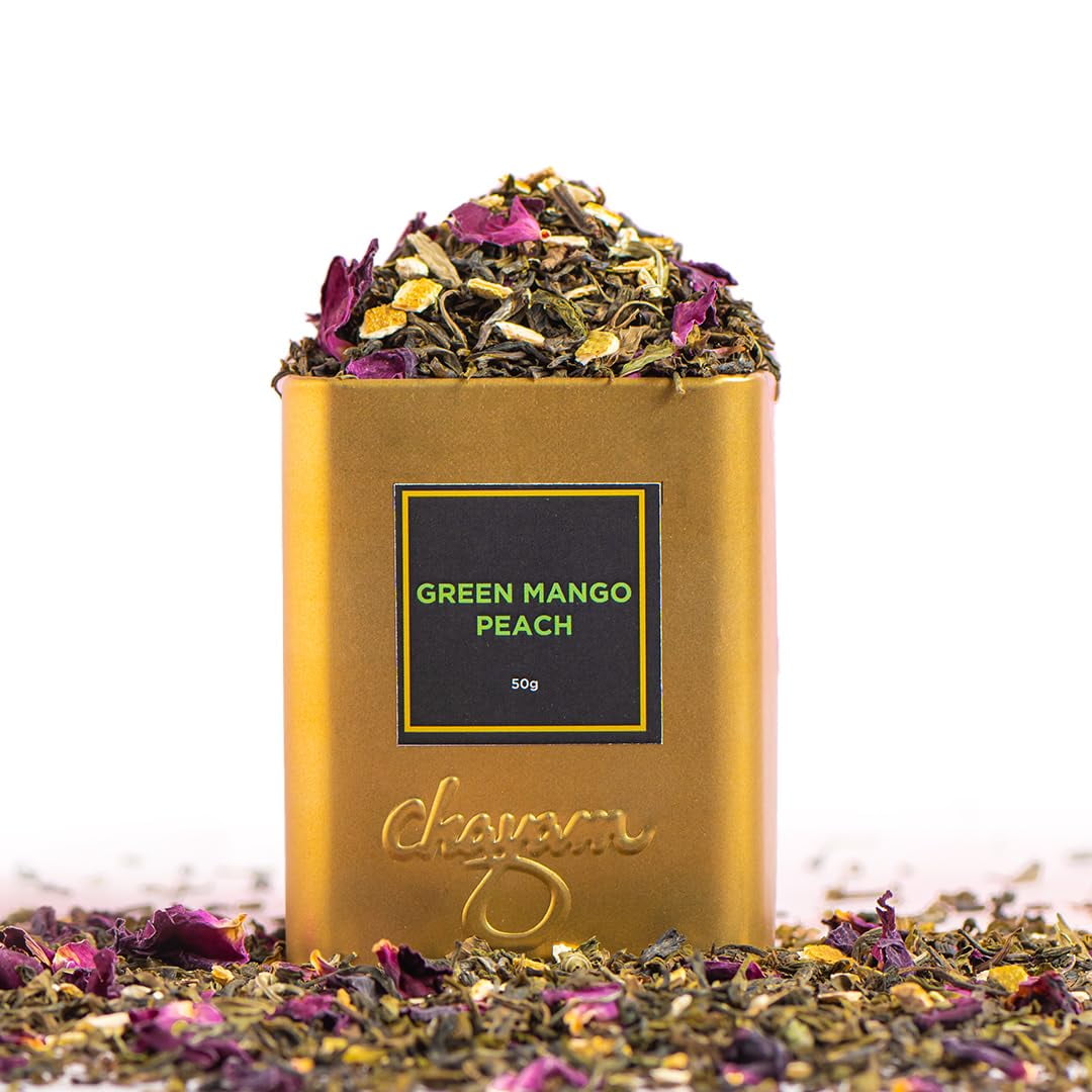 Chayam Mango Peach Green Tea - 50gm Tin, 1.7 Ounce | Exotic Blend With ...