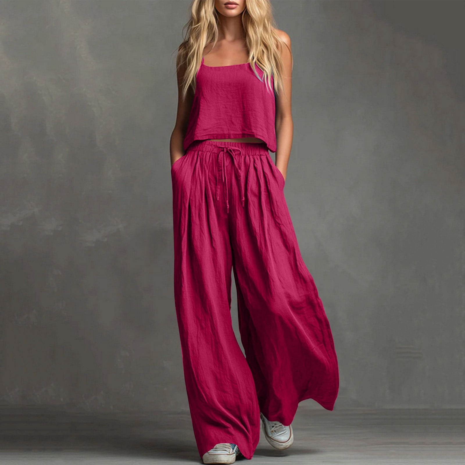 Chbgutlmr 2 Piece Sets for Women Sleeveless Square Neck Crop Tank Tops ...
