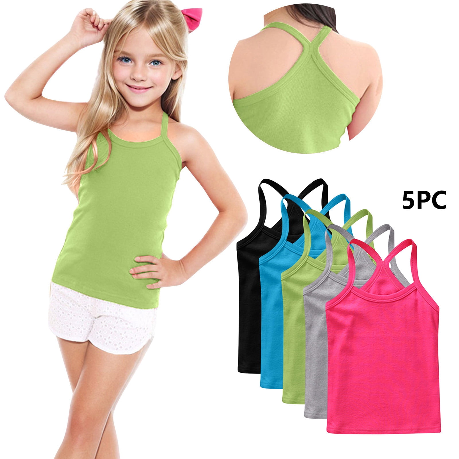 Chbgutlmr 5pc Girls Tank Tops Racerback Camisole Undershirts Sleeveless ...