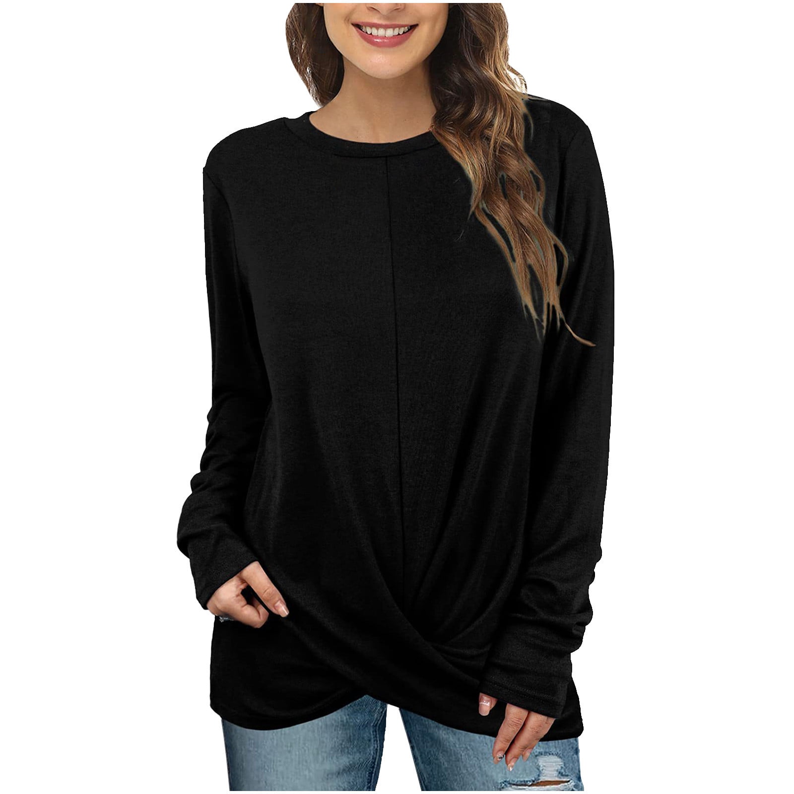 Chbgutlmr Blouse for Women Dressy Casual Long Sleeve Knot Front Loose ...