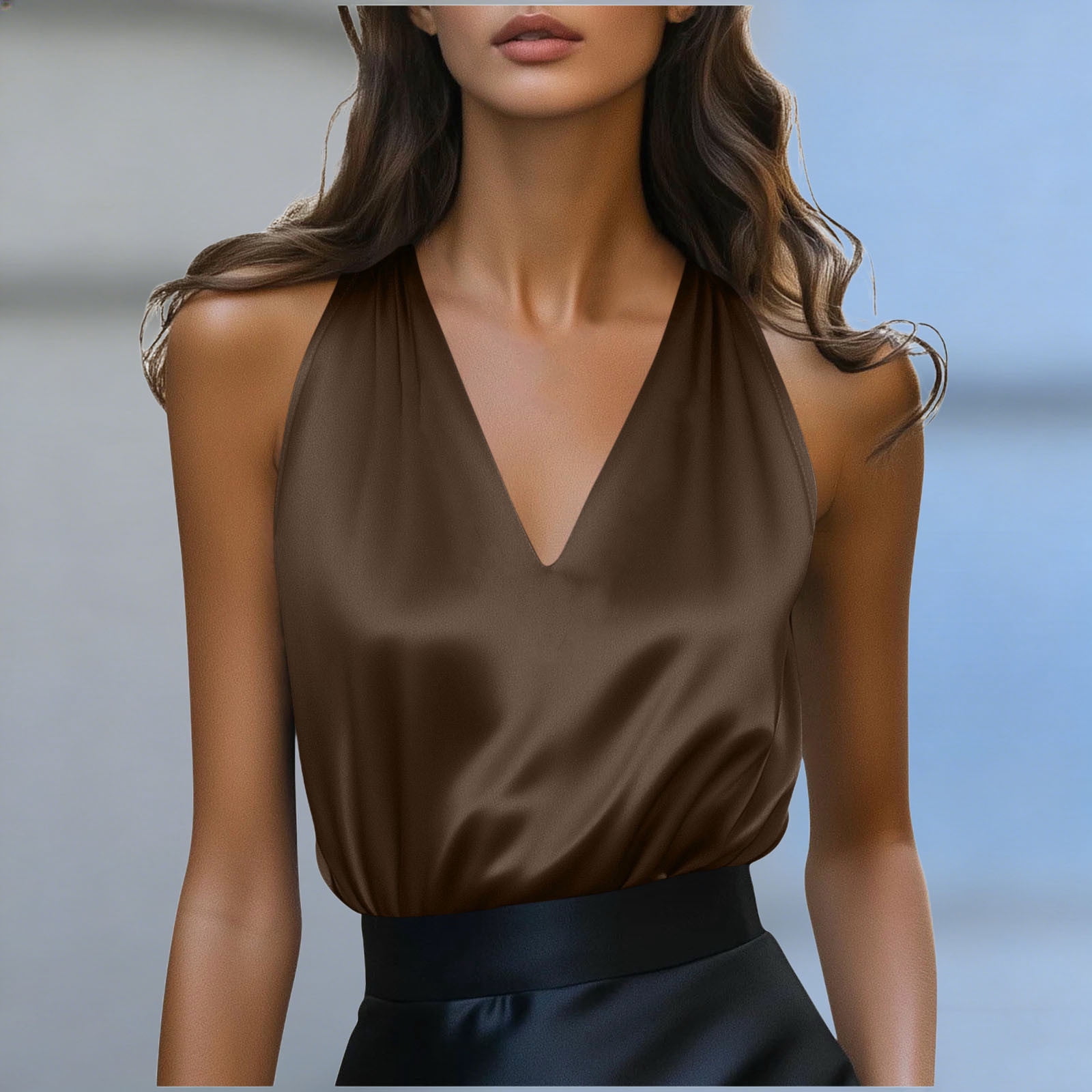 Chbgutlmr Business Casual Tops for Women Sleeveless V Neck Satin Tank ...