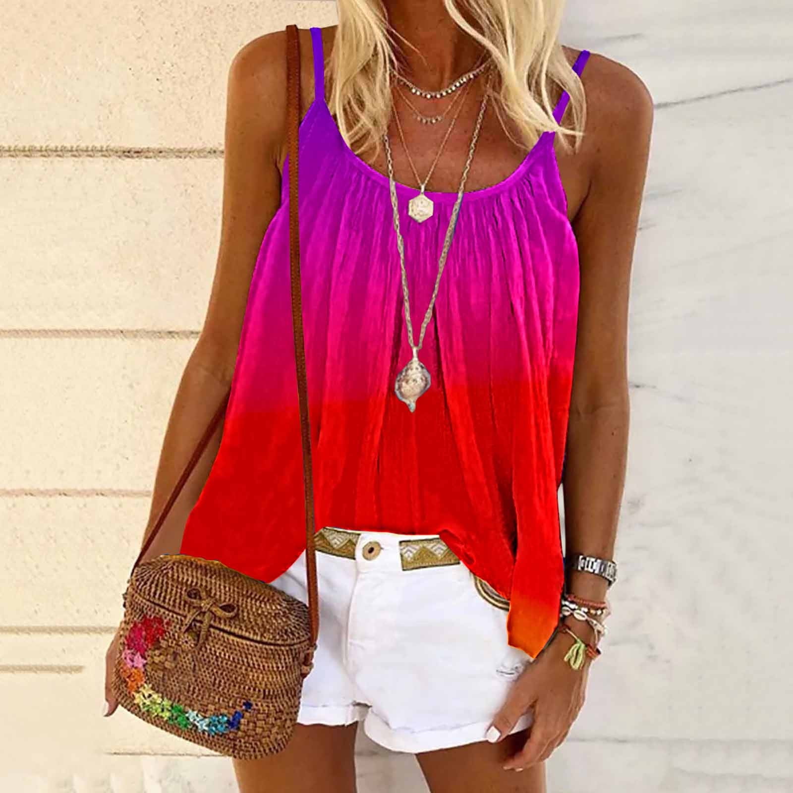 Chbgutlmr Camisole Tops for Women Spaghetti Strap Square Neck Gradient ...