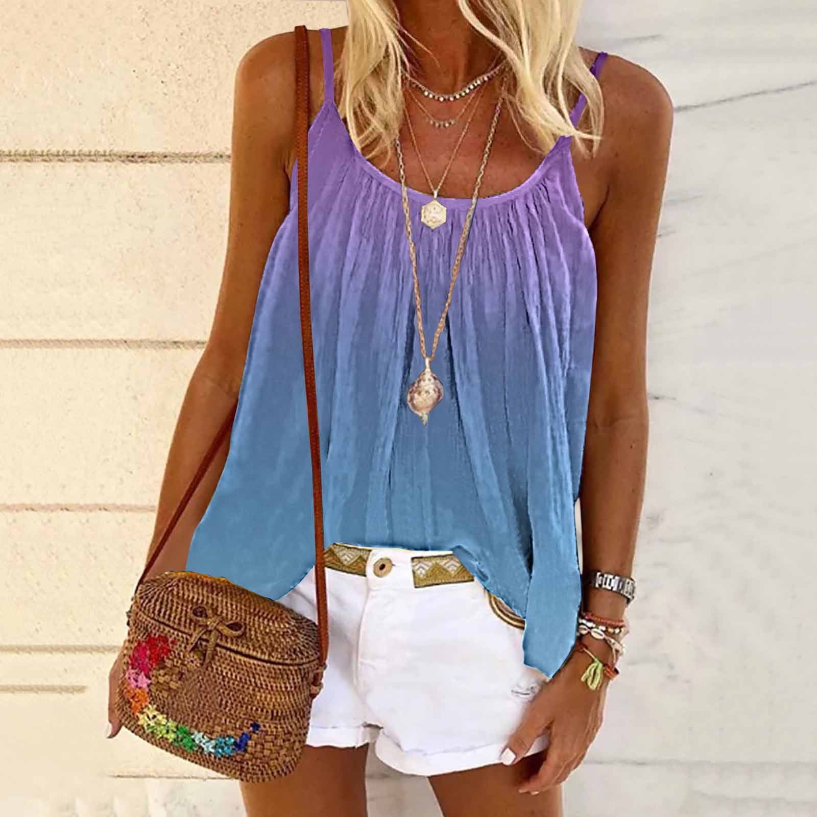 Chbgutlmr Camisole Tops for Women Spaghetti Strap Square Neck Gradient ...