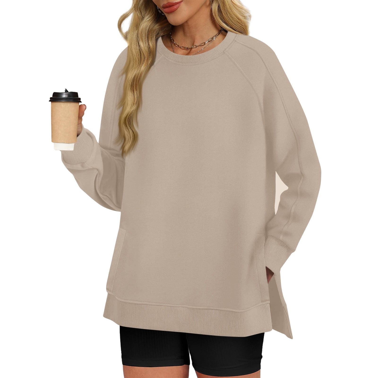 Chbgutlmr Crew Neck Sweatshirts for Women Long Sleeve Cinch Cuff Split ...