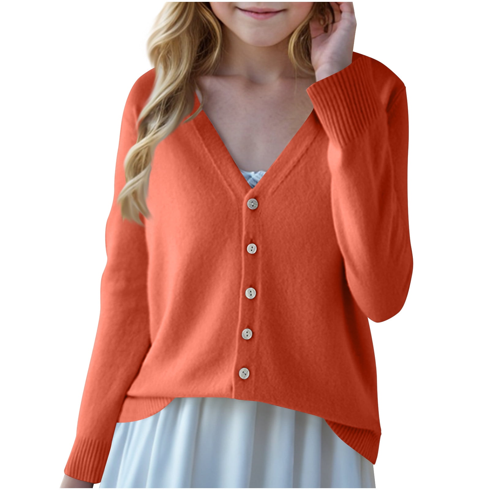 Chbgutlmr Girls Clothes V Neck Cardigans Fall Button up Solid Color ...