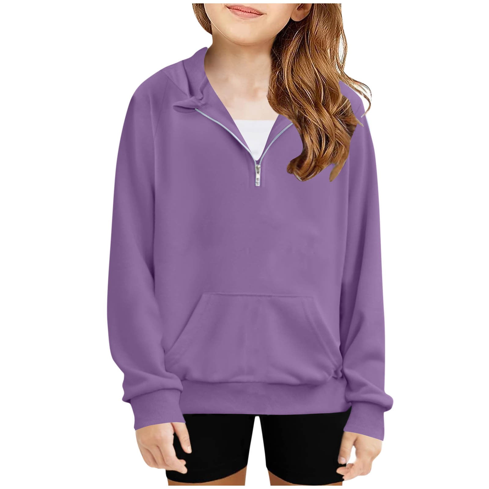 Chbgutlmr Girls Sweatshirts Quarter Zip Cropped Hoodies Loose Fitted ...