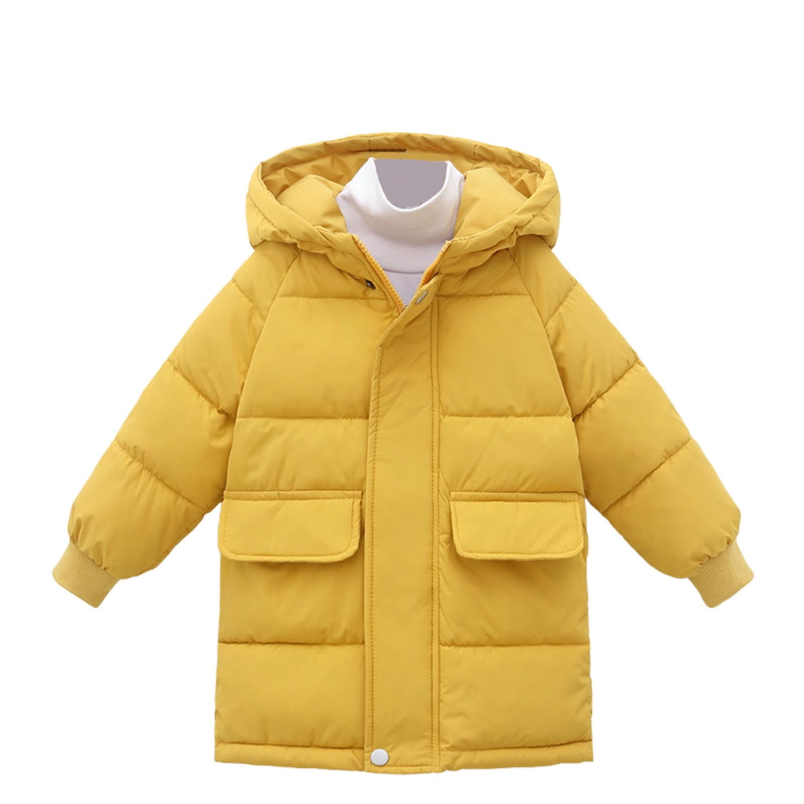 Chbgutlmr Girls Winter Coats Kids Hooded Solid Color Warm Quilted Outwear Mid Length Comfy Coat ...