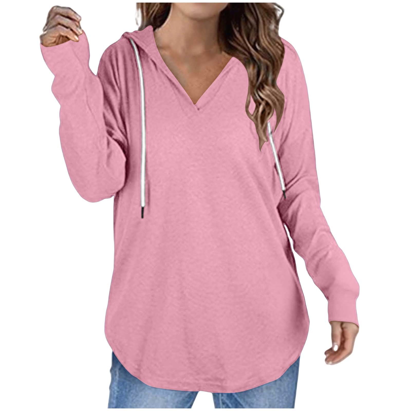 Chbgutlmr Hoodies for Women Drop Shoulder Long Sleeve Solid Color Tops ...