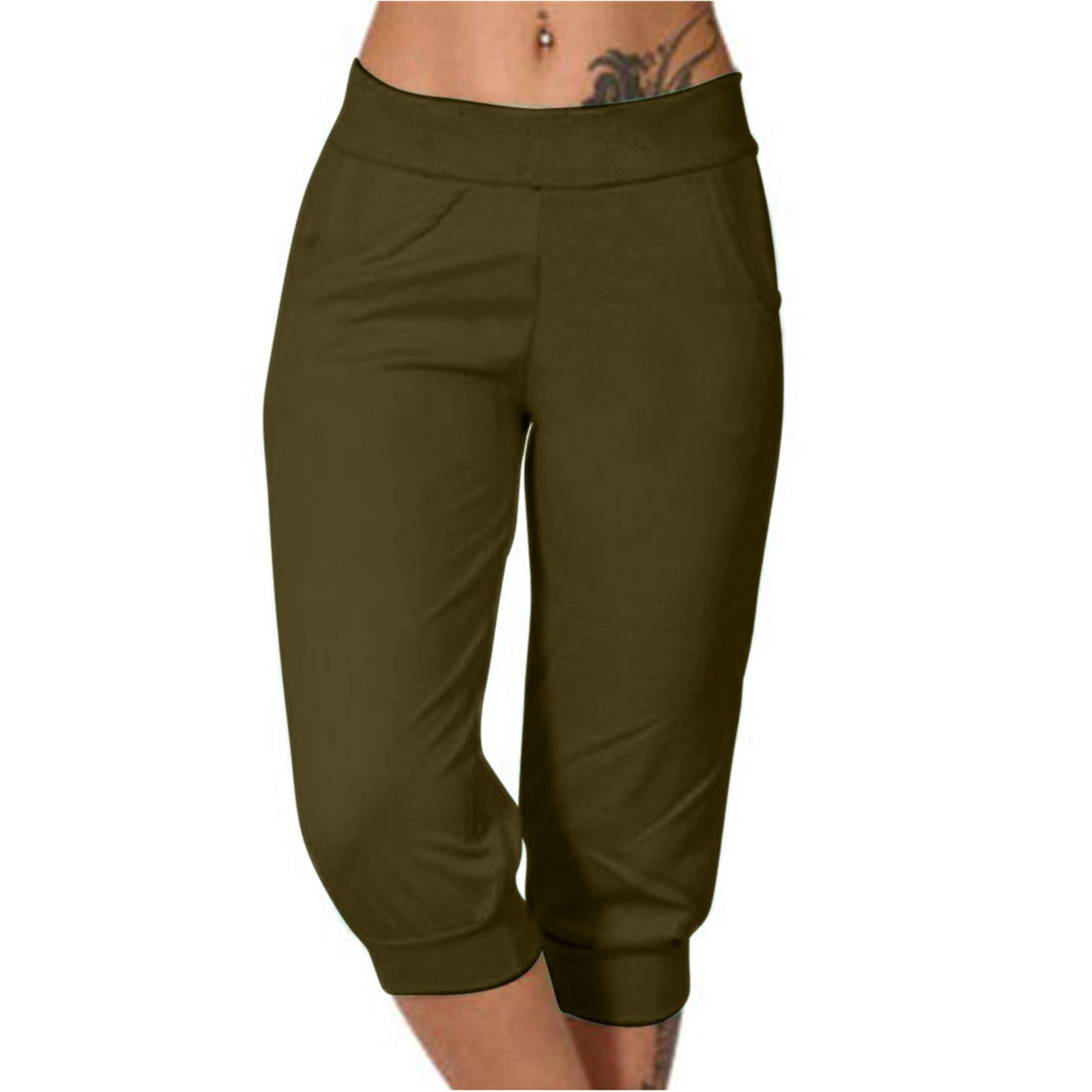 Chbgutlmr Joggers for Women Capri Elastic Waist Baggy Sports Gym Pants ...