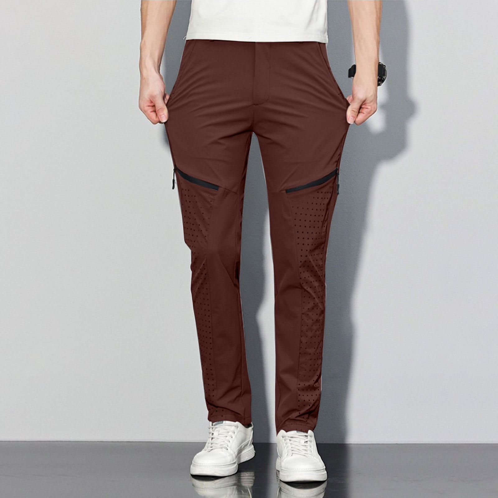 Chbgutlmr Men Pants Straight Leg Mesh Patchwork High Waisted Trousers ...