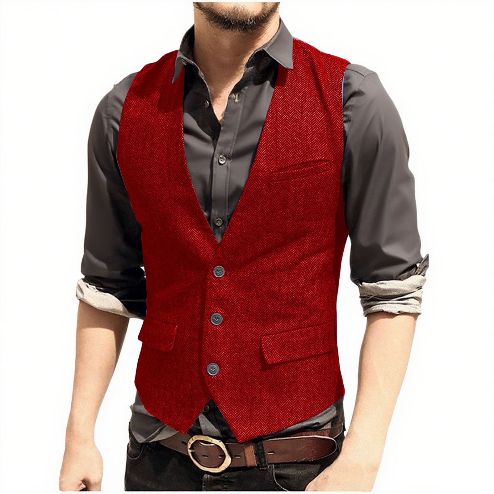 Chbgutlmr Men's Casual Business Vests Sleeveless V Neck Button down ...