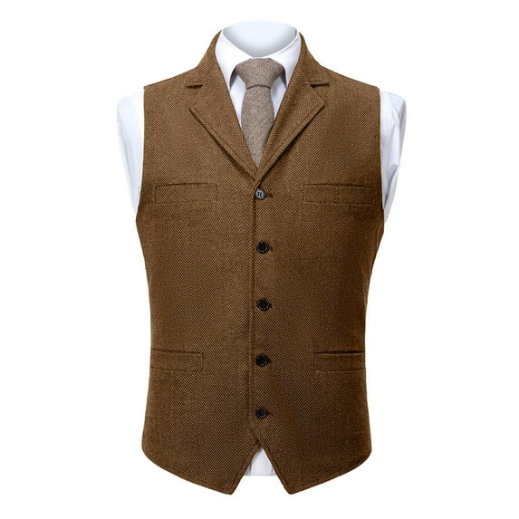 Chbgutlmr Men's Suit Vests Herringbone Tweed Button down Waistcoat Turn ...