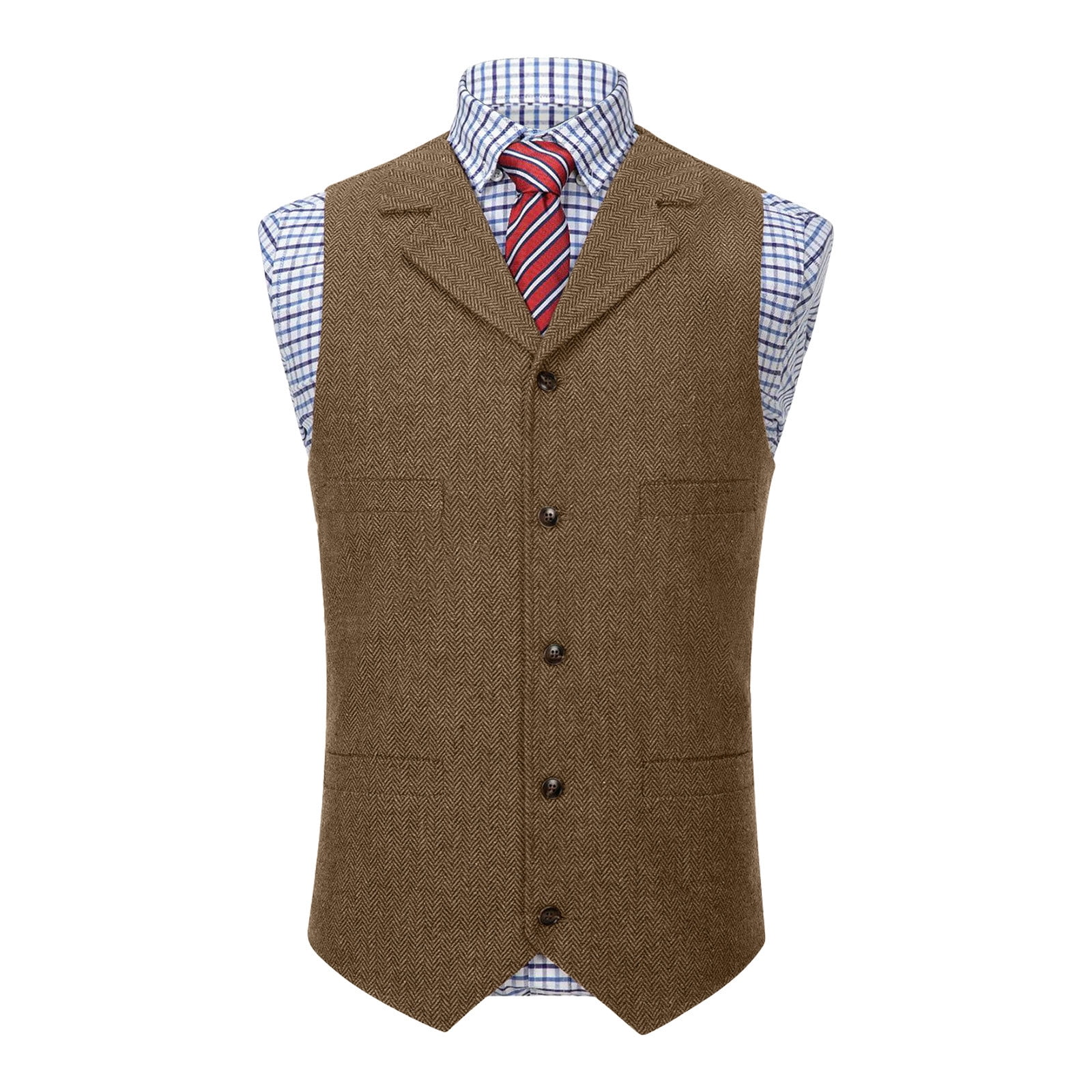 Chbgutlmr Men's Suit Vintage Vests Herringbone Tweed Waistcoat V Neck ...