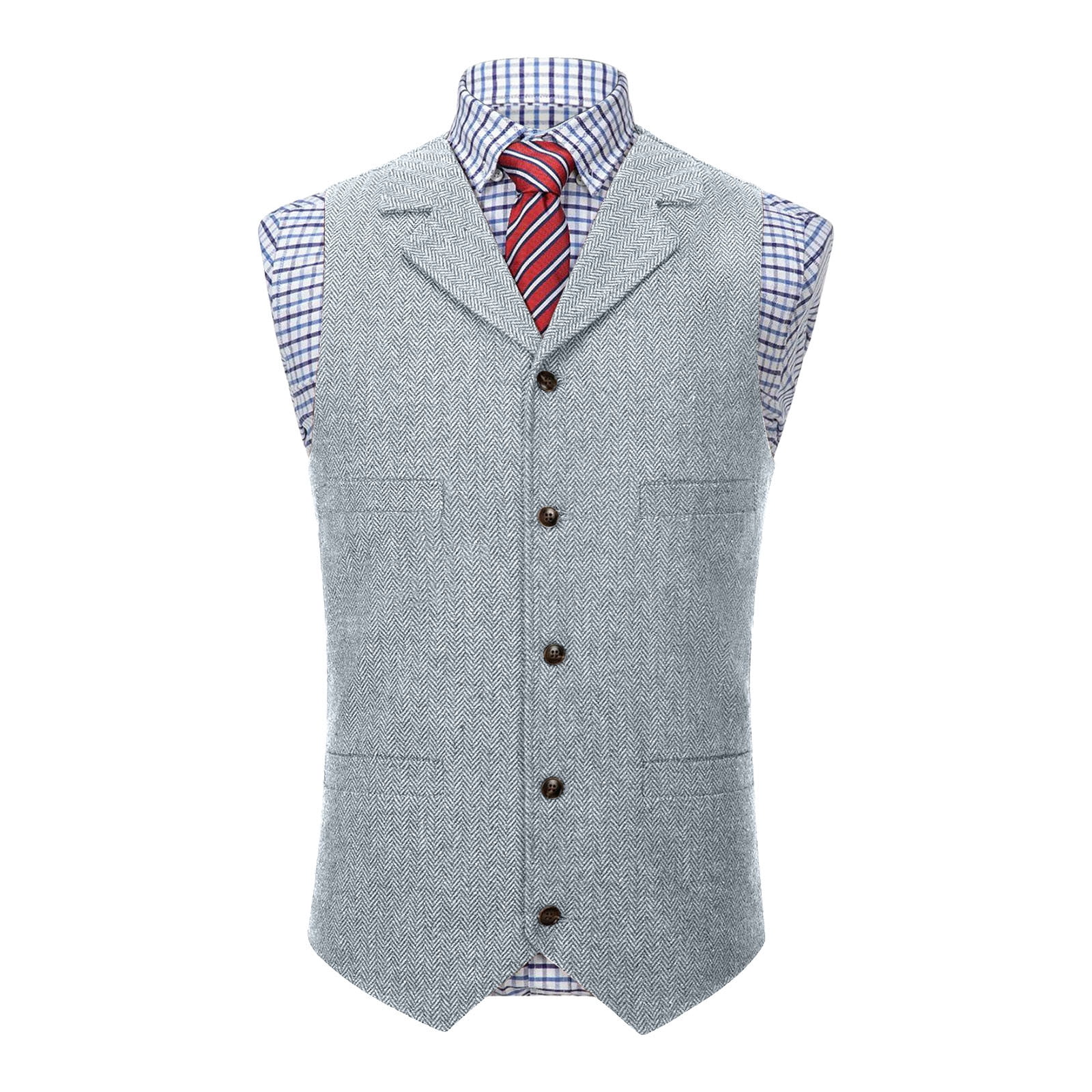 Chbgutlmr Men's Suit Vintage Vests Herringbone Tweed Waistcoat V Neck ...