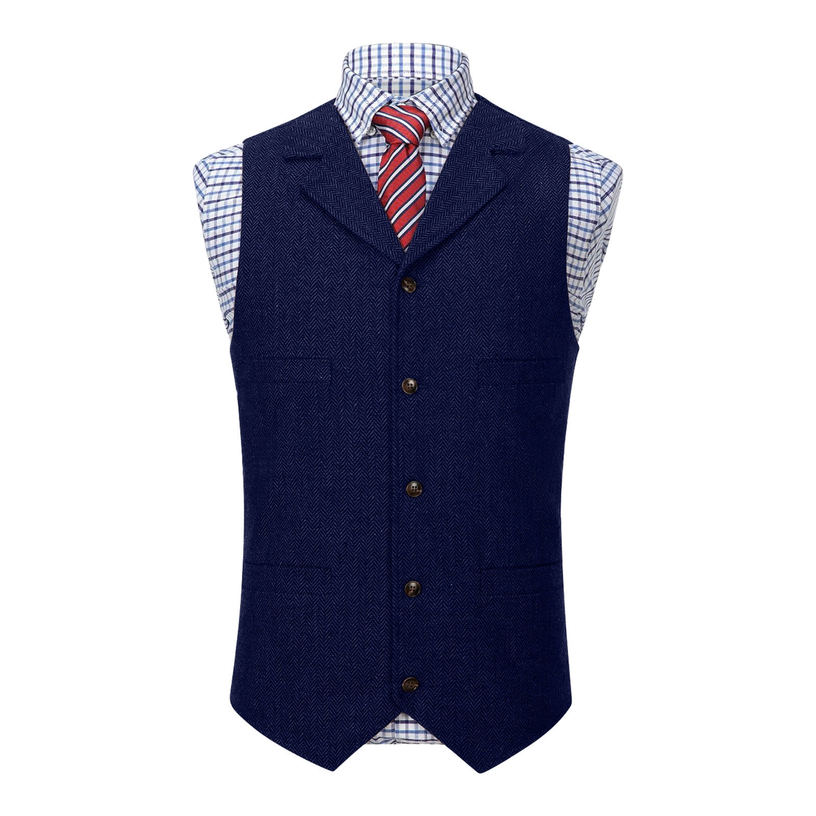 Chbgutlmr Men's Suit Vintage Vests Herringbone Tweed Waistcoat V Neck ...