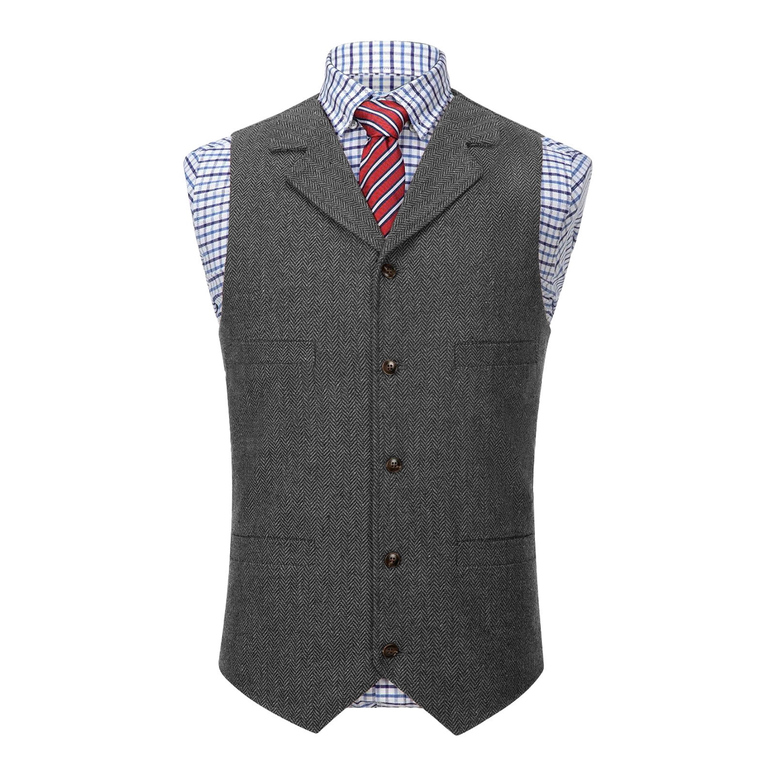 Chbgutlmr Men's Suit Vintage Vests Herringbone Tweed Waistcoat V Neck ...