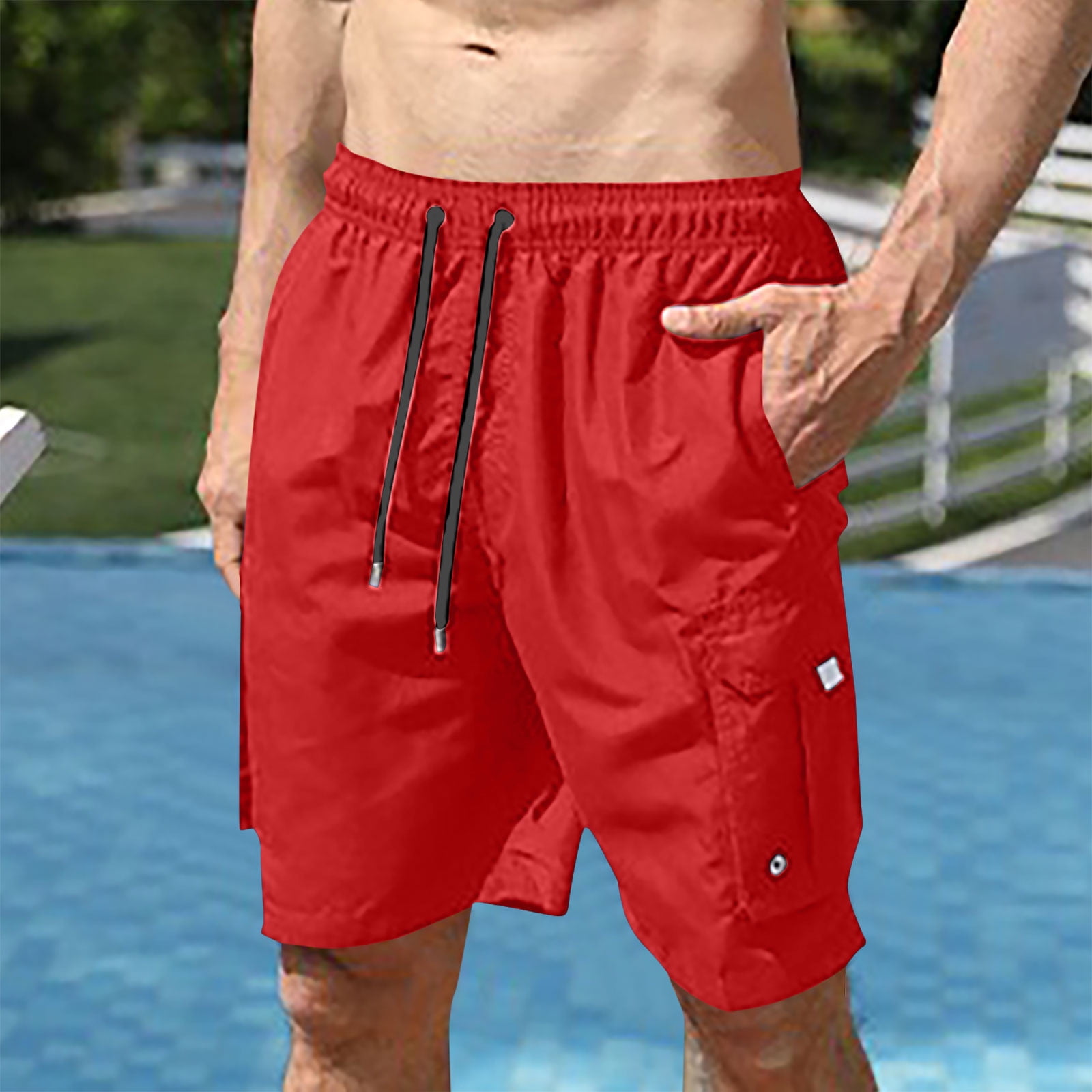 Chbgutlmr Mens Cargo Shorts Elastic Waist Drawstring Wide Leg Shorts ...