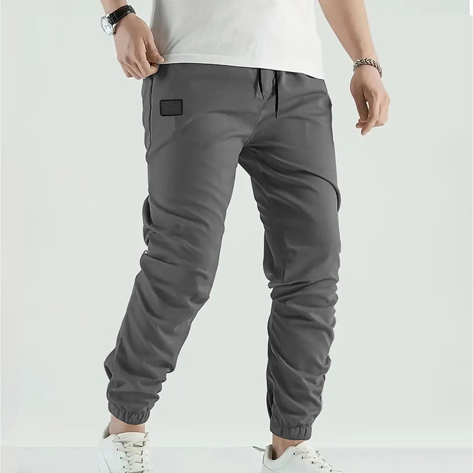 Chbgutlmr Mens Pants Elastic Waist Joggers Pants Solid Color Casual ...