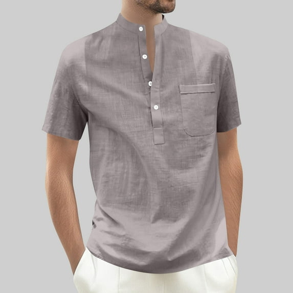 Chbgutlmr Mens Shirts Short Sleeve Standing Collar Half Button T-Shirts ...