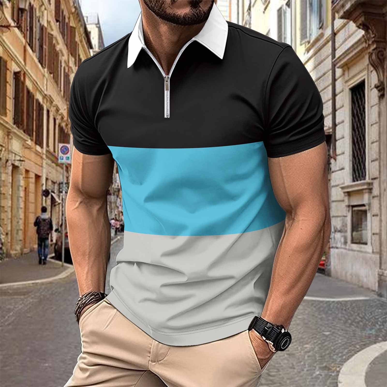Chbgutlmr Mens Short Sleeve Quarter-Zip T-Shirts Turn down Collar Color ...