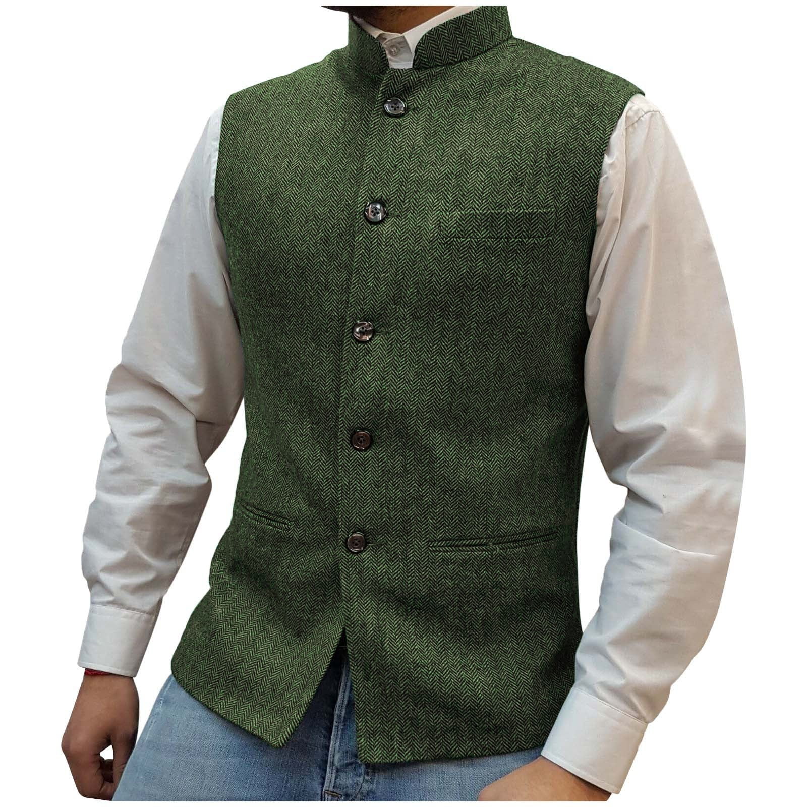 Chbgutlmr Mens Vests Suit Business Waistcoats Half High Neck Button ...