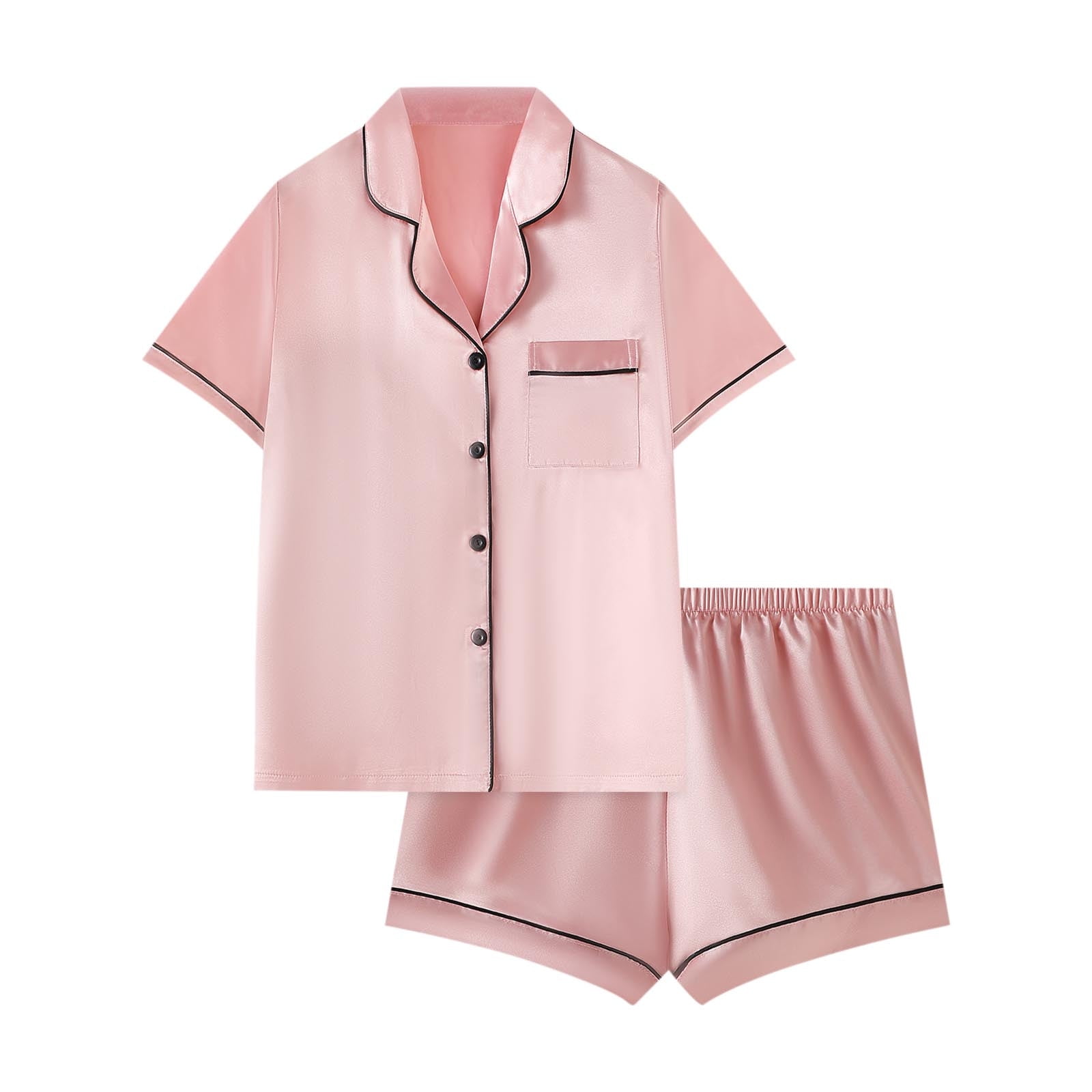 Chbgutlmr Pajamas for Women Set 2 Piece Satin Lapel Neck Short Sleeve ...