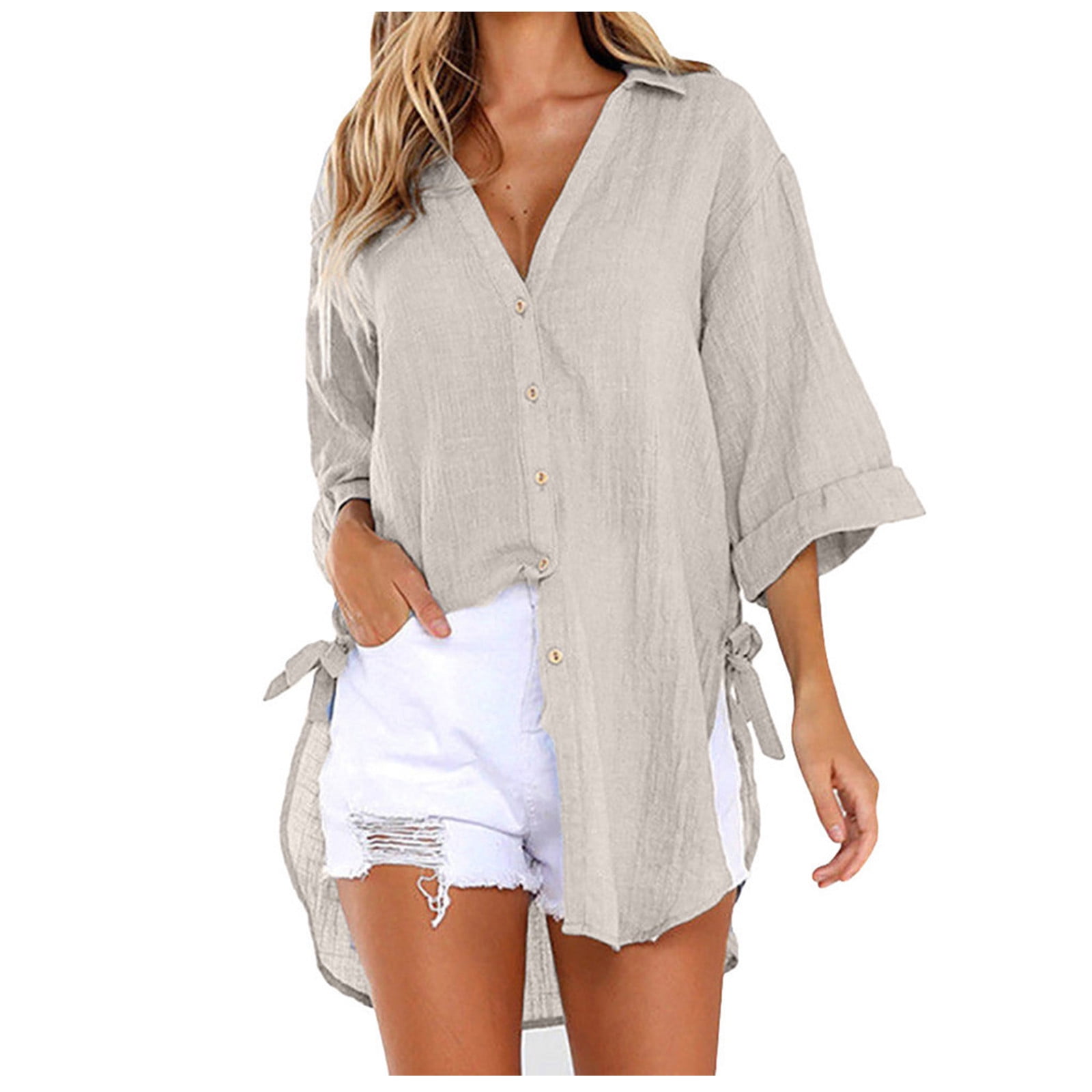 Chbgutlmr Plus Size Button down Shirts for Women High Low Hem Long ...