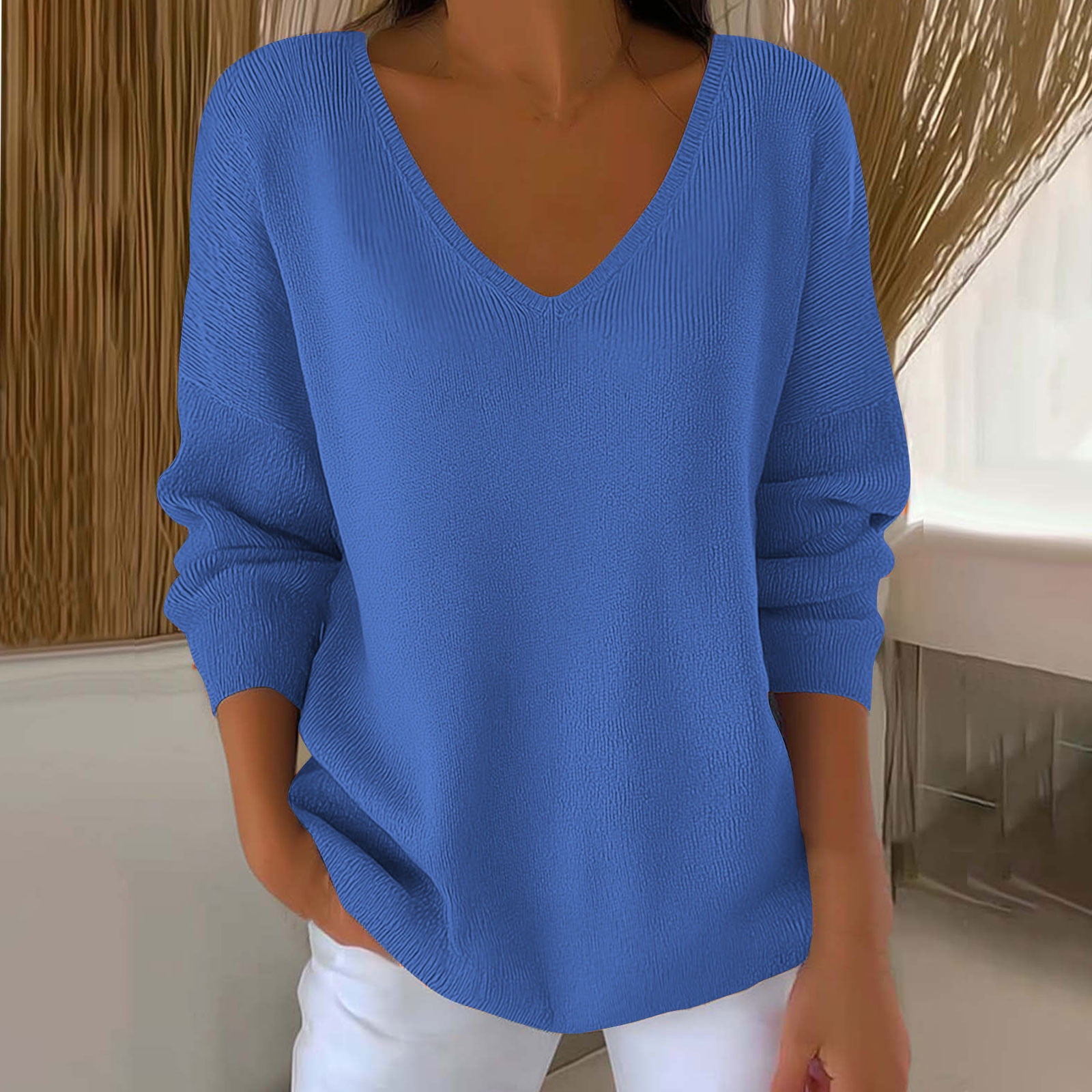 Chbgutlmr Plus Size Tops for Women Long Sleeve V Neck Pullover Tops ...