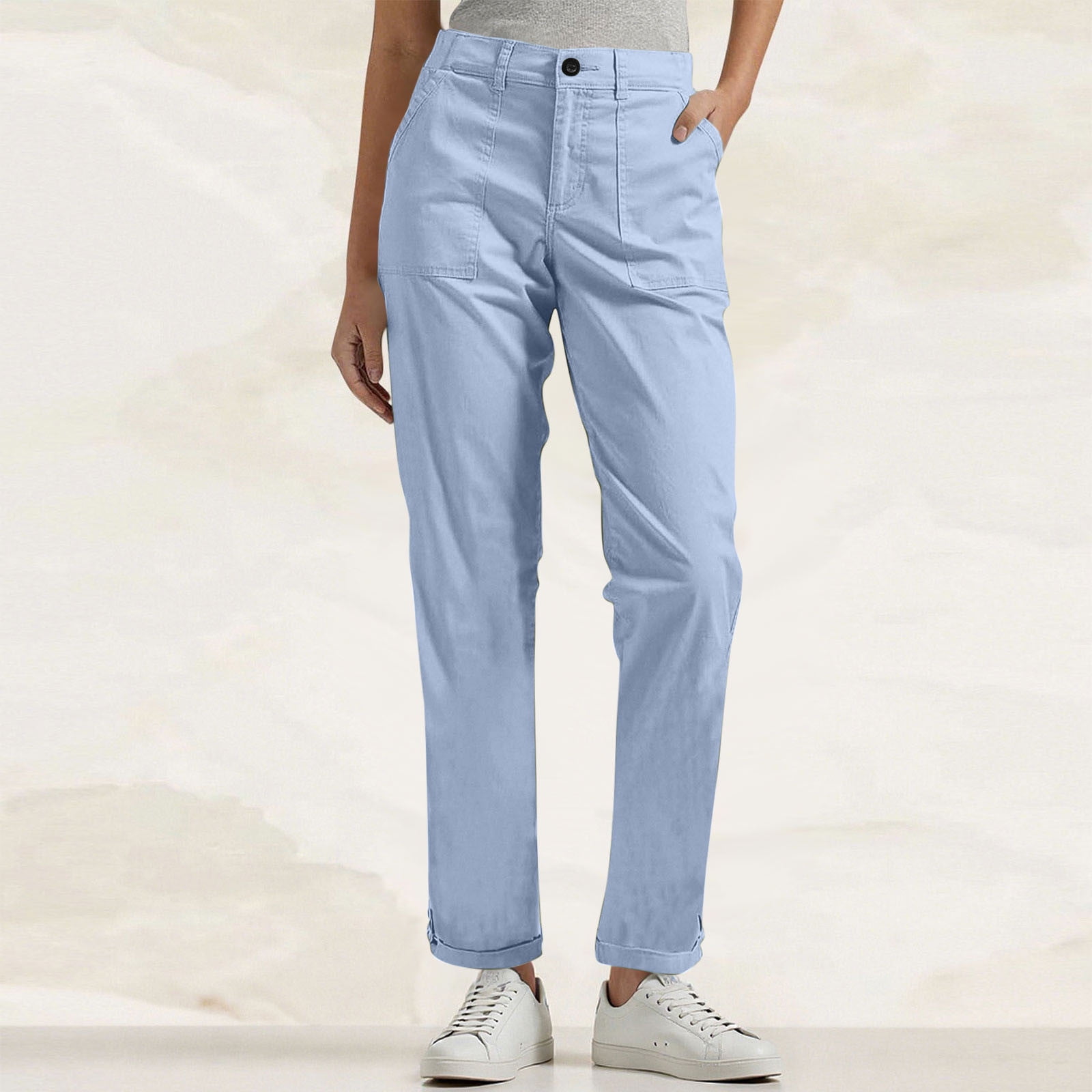 Chbgutlmr Plus Size Womens Pants Ankle Length Button Waist High Rise ...