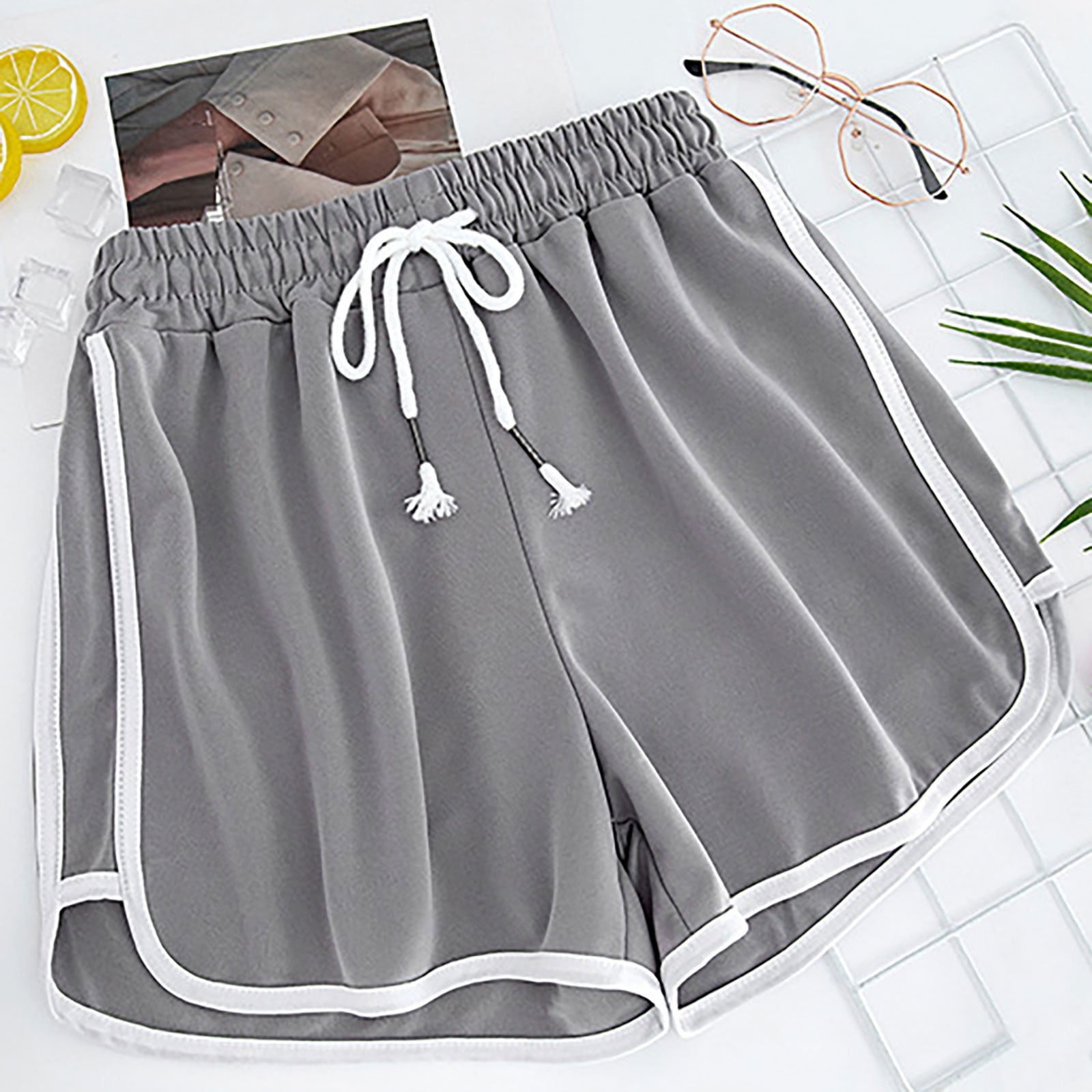 Chbgutlmr Shorts for Women Elastic Waist Drawstring Irregular Hem Color ...