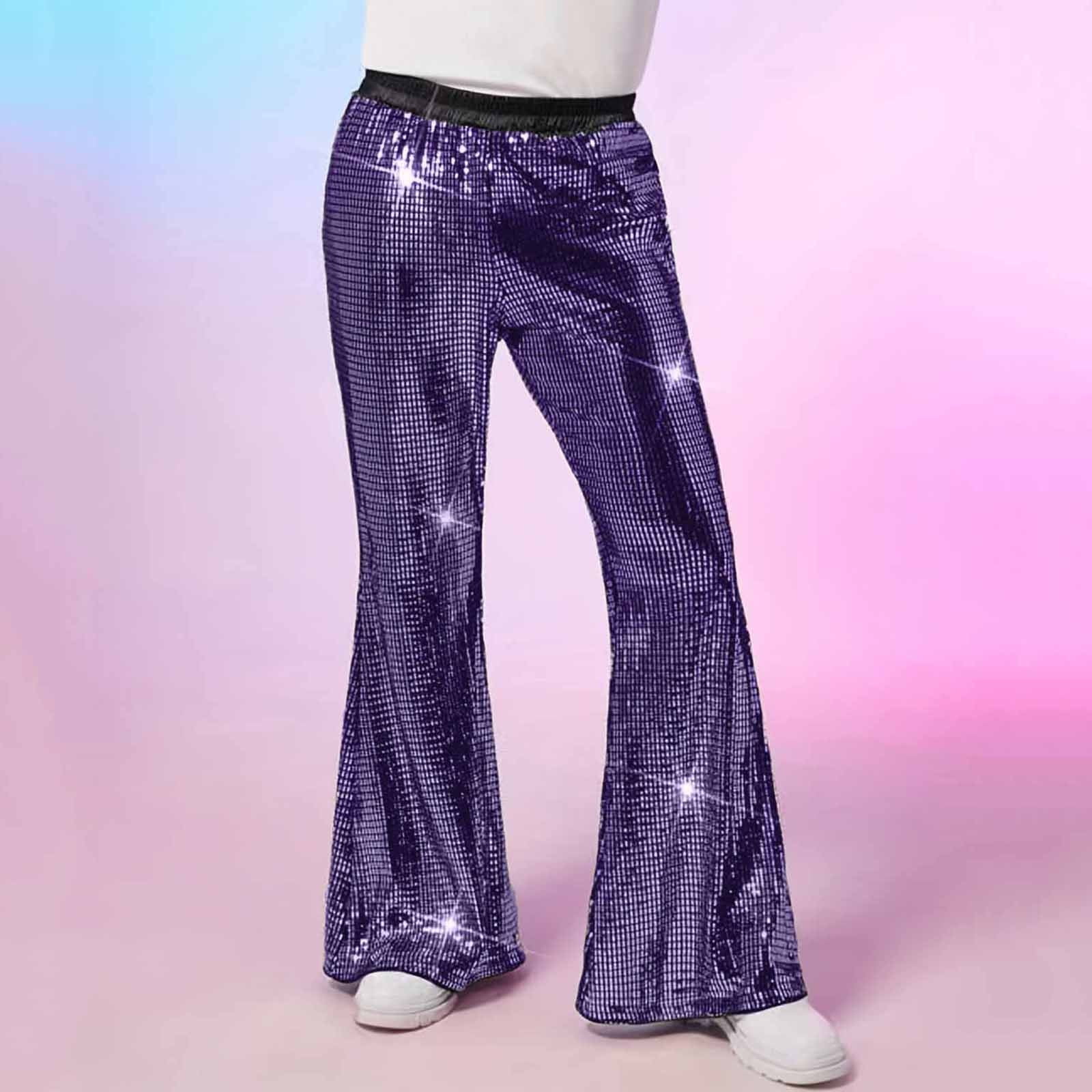 Chbgutlmr Sparkly Pants for Men Bell Bottom High Waisted Flare Pants ...