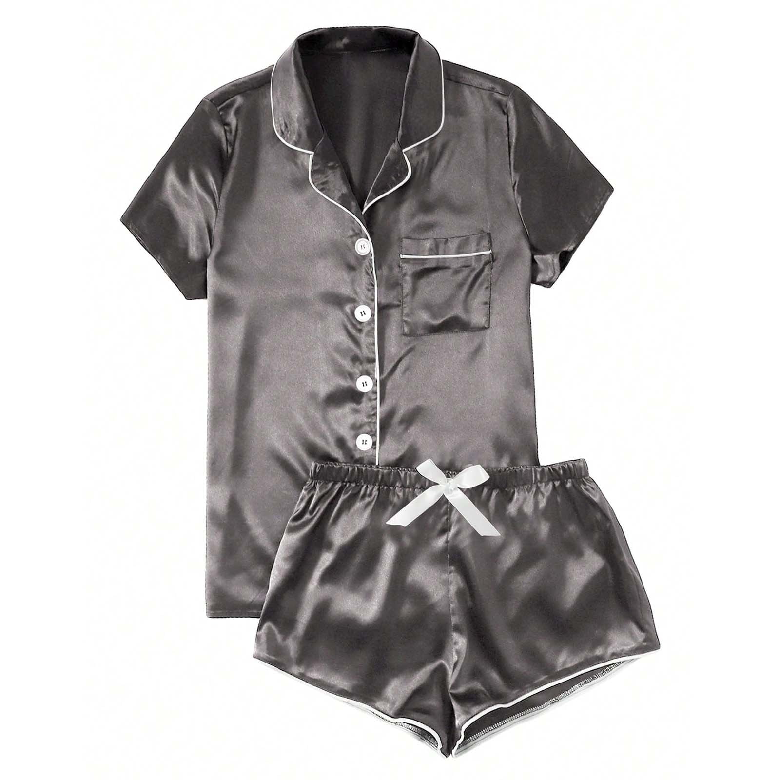 Chbgutlmr Stain Pajamas for Women Sets 2 Piece Lapel Neck Button up ...