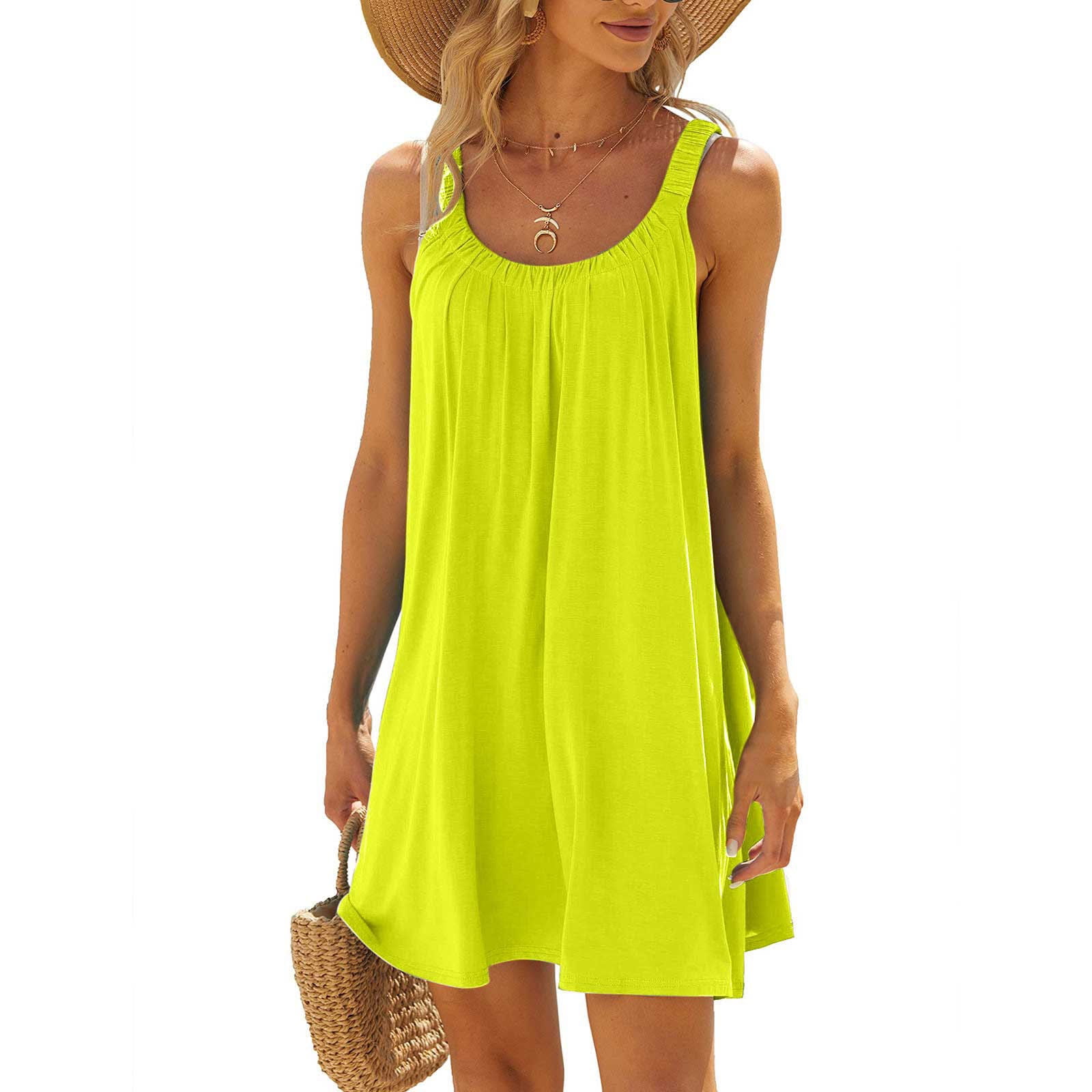 Chbgutlmr Sundresses for Women Sleeveless Ruched Front Round Neck Mini ...