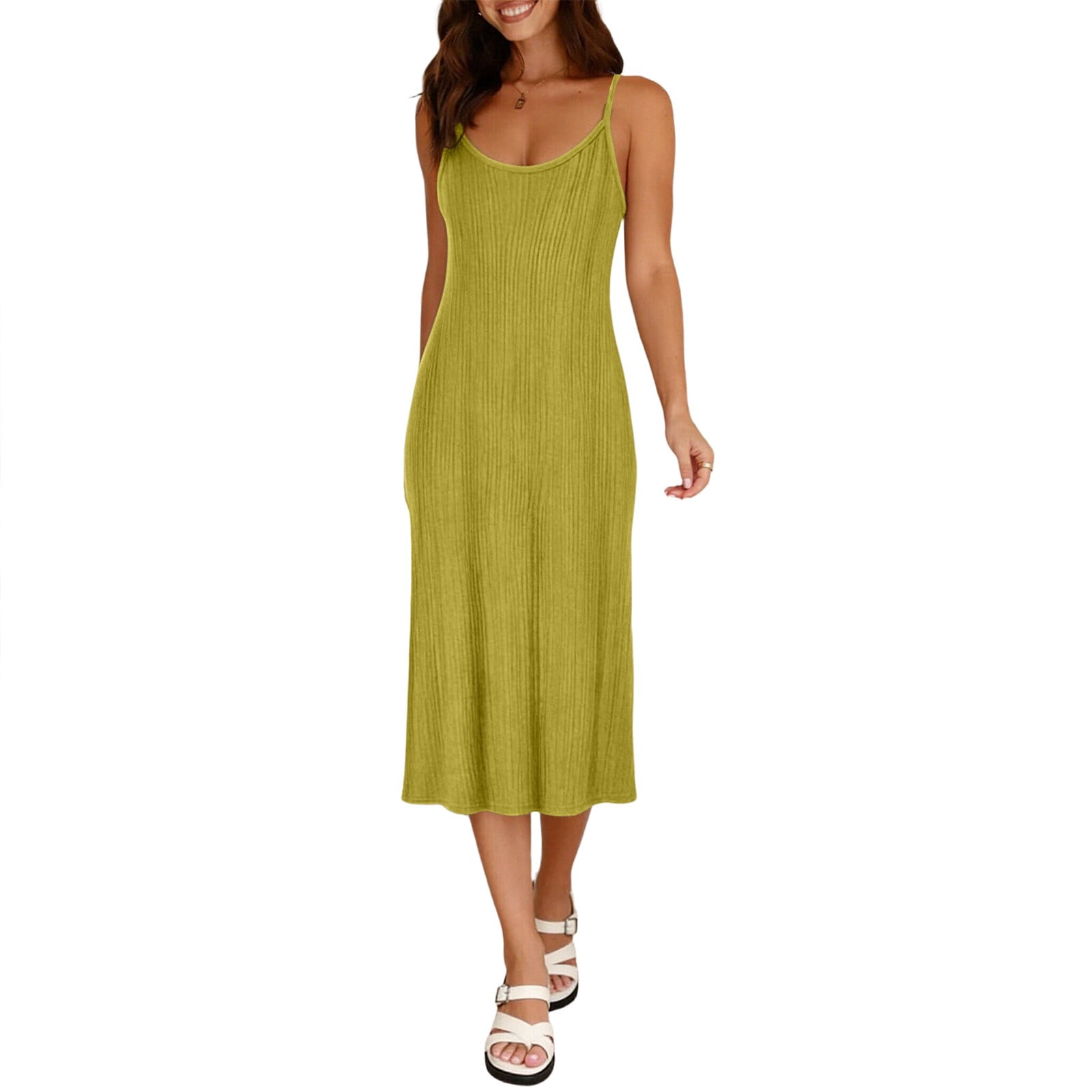 Chbgutlmr Sundresses for Women Sleeveless Spaghetti Strap Round Neck ...