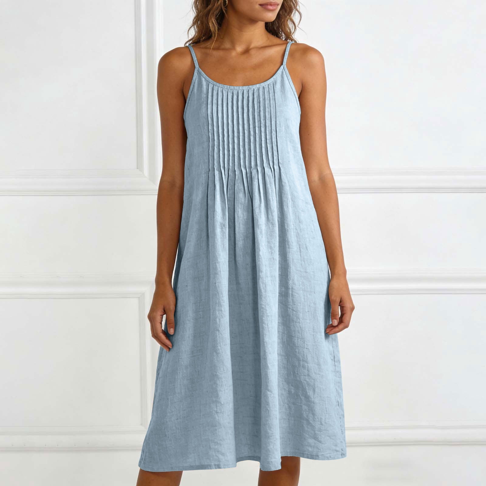 Chbgutlmr Sundresses for Women Sleeveless Spaghetti Strap Round Neck ...