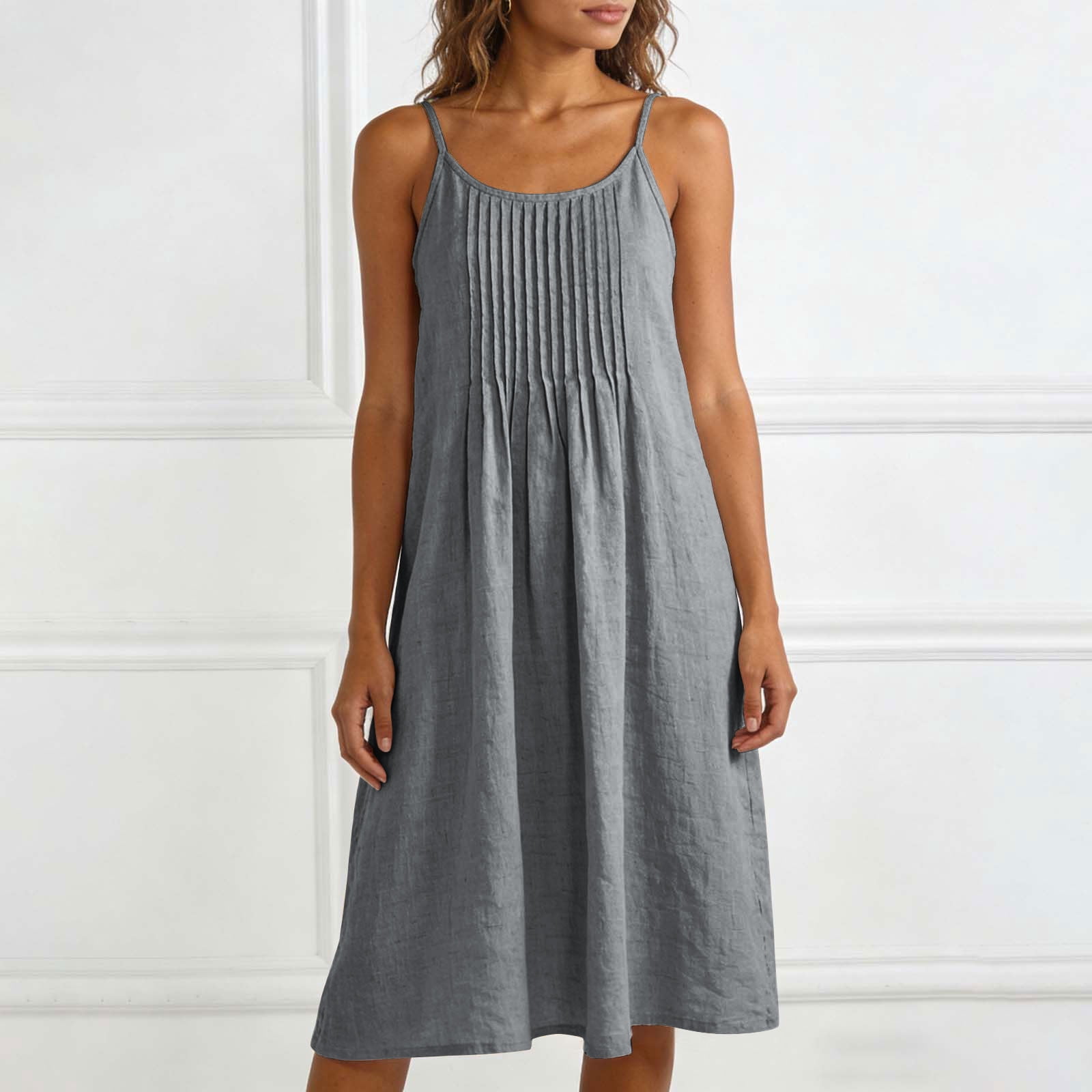 Chbgutlmr Sundresses for Women Sleeveless Spaghetti Strap Round Neck ...