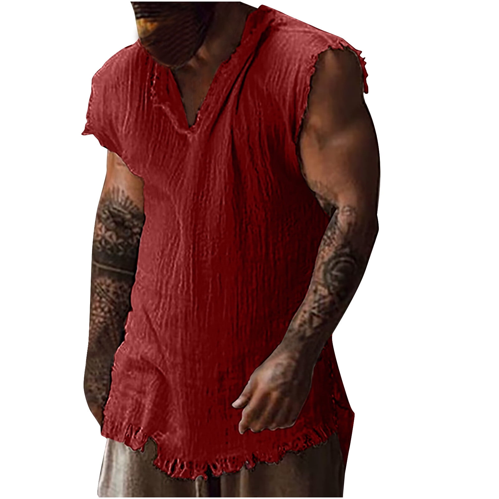 Chbgutlmr Tank Tops Men Summer Tee Tops Sleeveless Distressed V-Neck ...