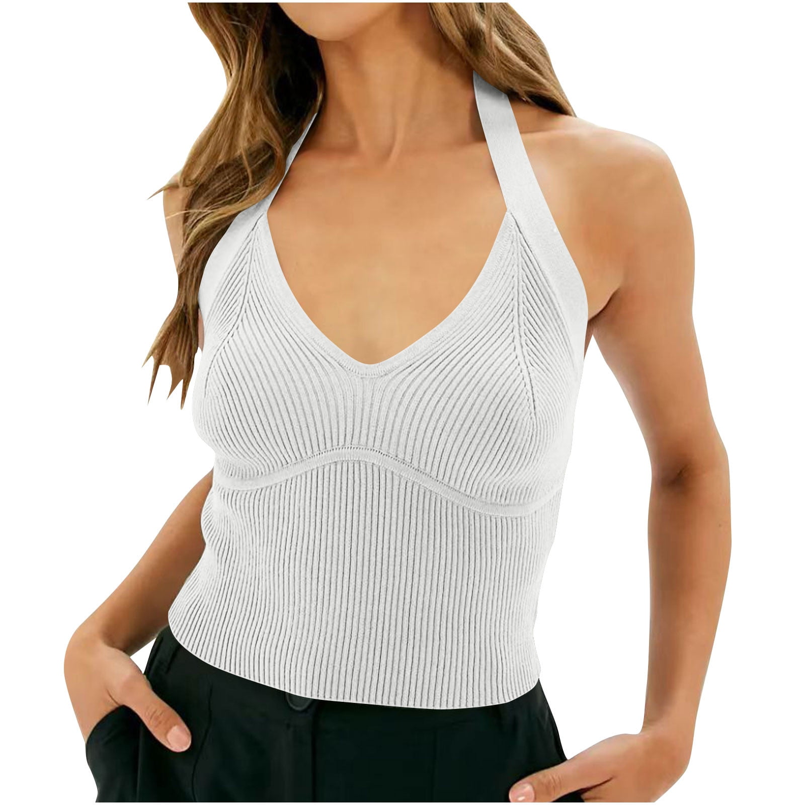 Chbgutlmr Tank Tops for Women Sleeveless V Neck Slim Comfy Knitted Going out Tops Stretchy ...