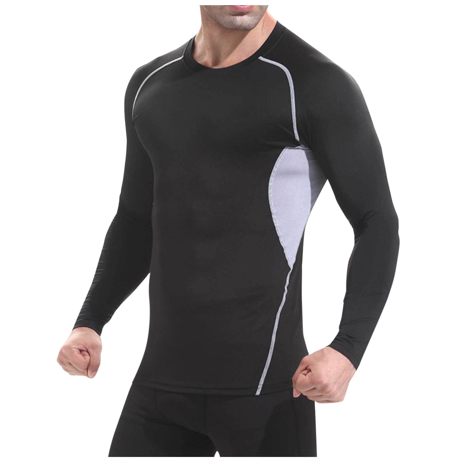 Chbgutlmr Tops for Men Skinny Long Sleeve Workout Yoga Athletic ...