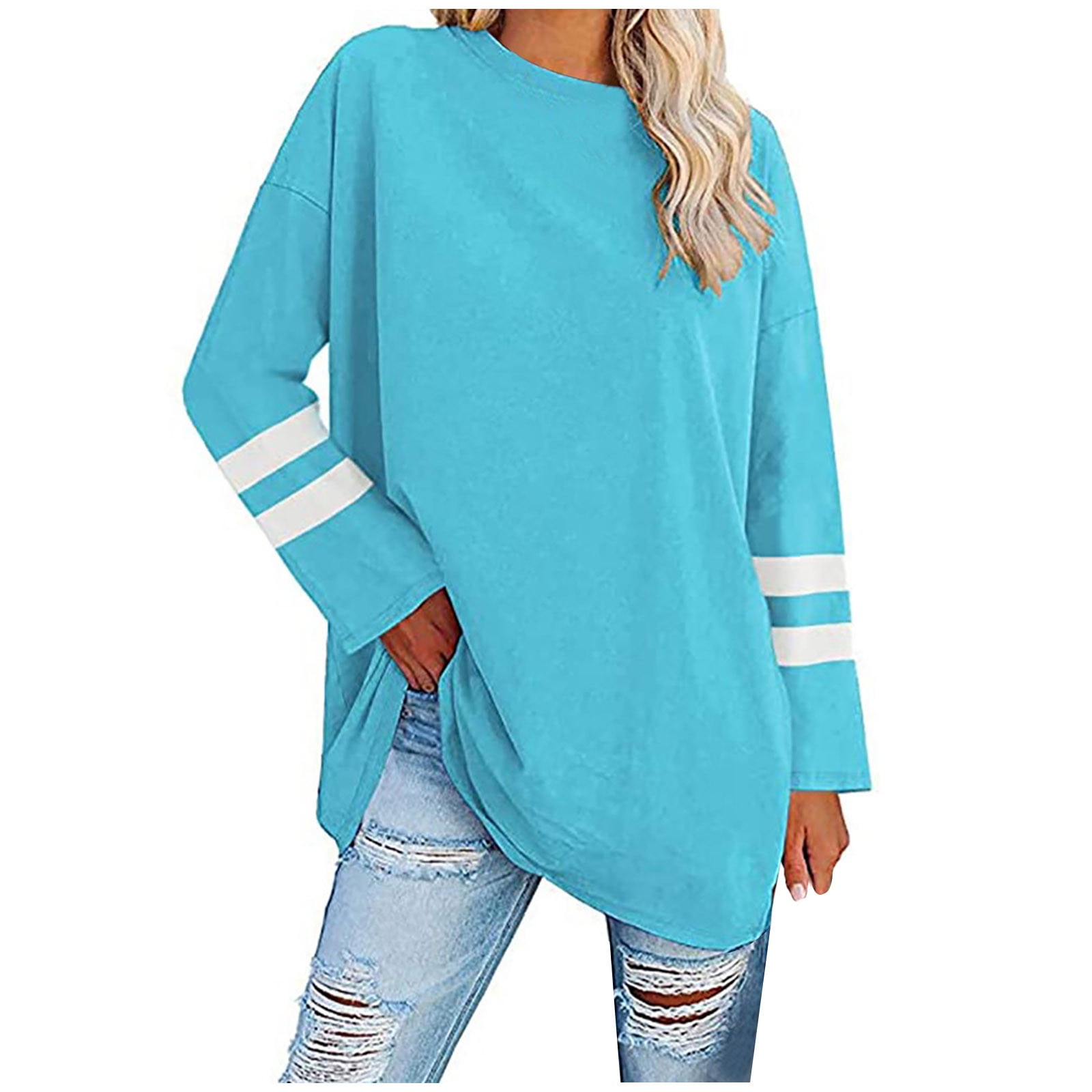 Chbgutlmr Tops for Women Long Sleeve Crewneck Color Block Casual Loose ...
