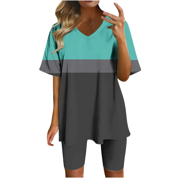 Chbgutlmr Women's 2 Piece Outfits Short Sleeve V Neck T-Shirts Knee ...