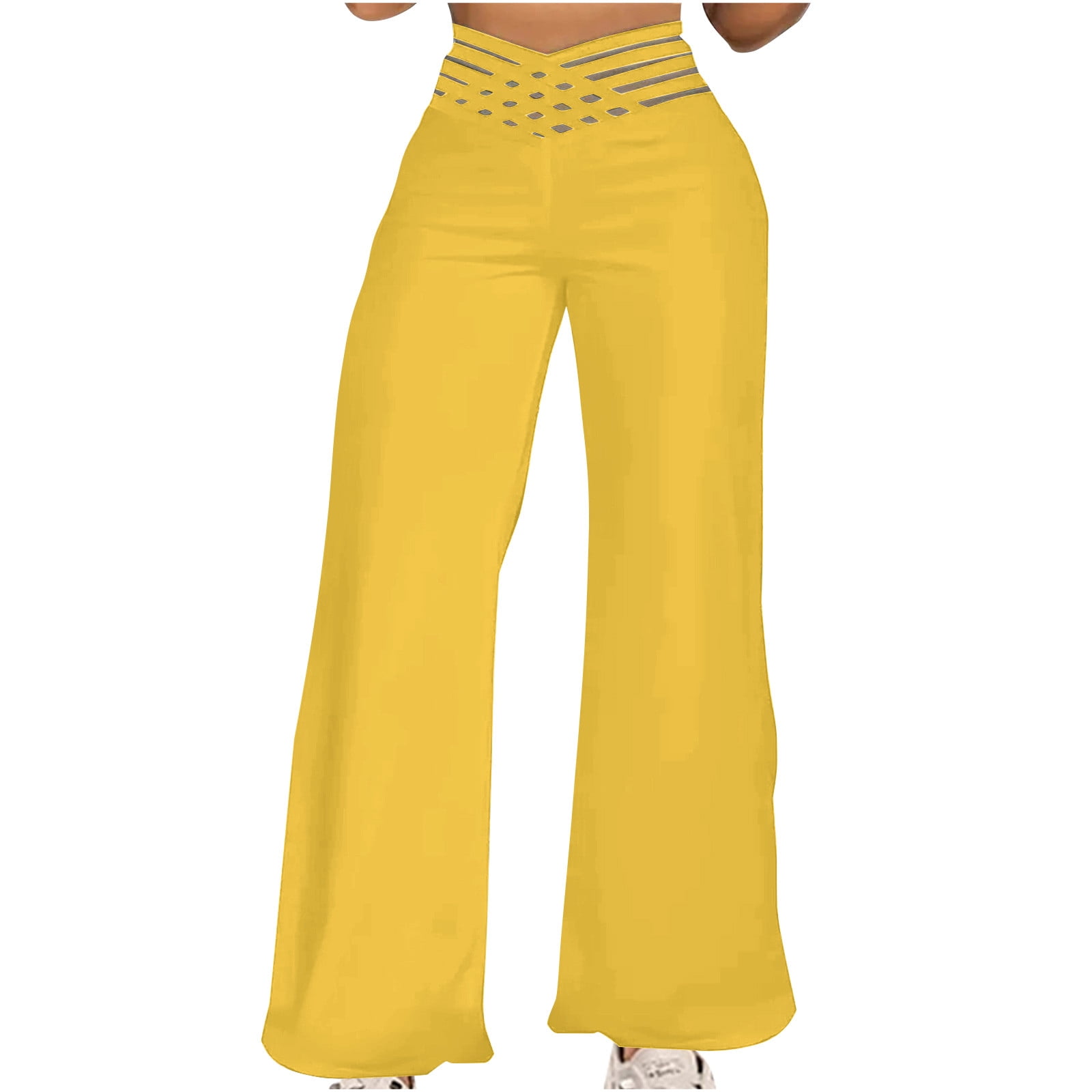 Chbgutlmr Womens Pants Wide Leg Cutout Crossed Elastic High Waist Solid ...