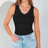 Chbgutlmr Womens Ribbed Tank Tops Sleeveless V Neck Slim Fitted Crop ...